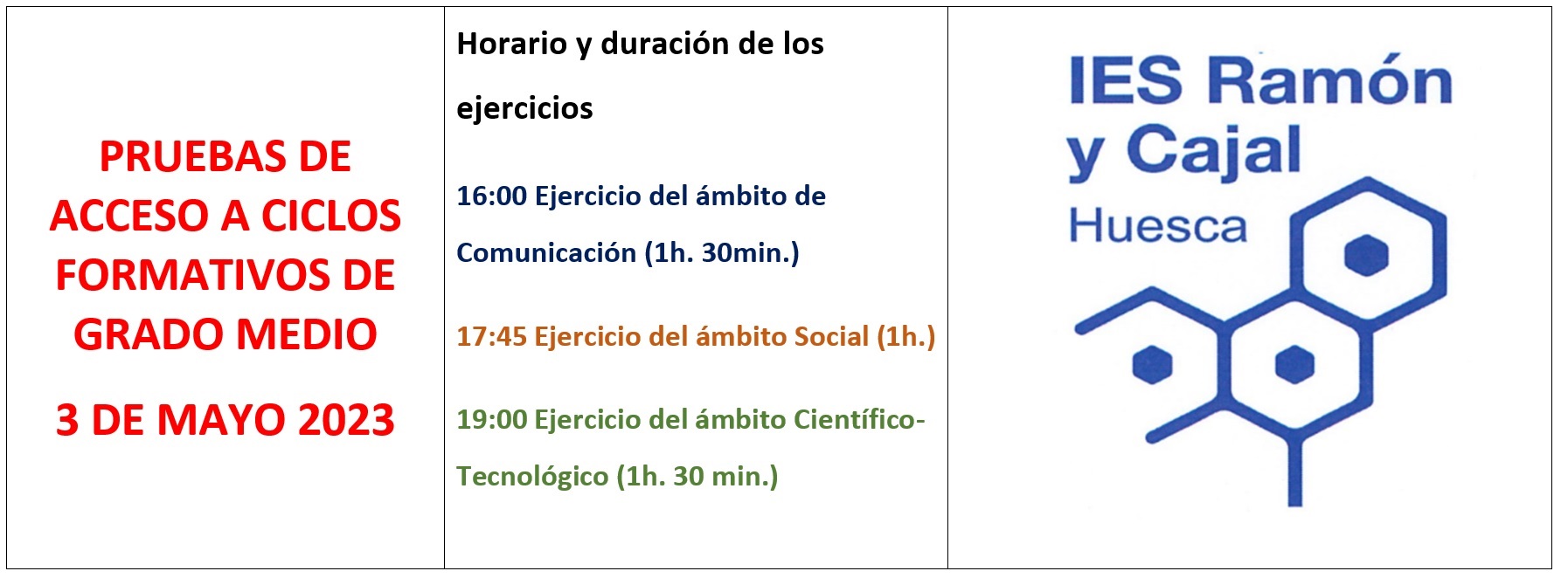 PRUEBAS DE ACCESO A CICLOS FORMATIVOS DE GRADO MEDIO – IES RAMÓN Y CAJAL